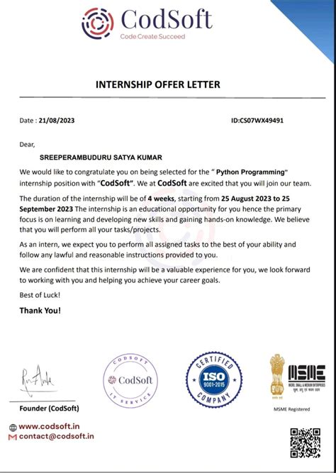 Sreeperambuduru Satya Kumar On Linkedin Codsoft Pythonintern