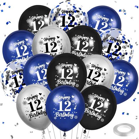 Rumia Blue 12th Birthday Balloons 24pcs Navy Blue Black Silver Happy