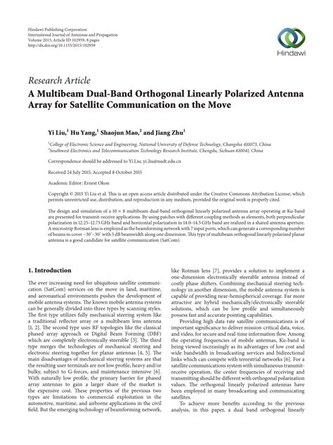 Pdf A Multibeam Dual Band Orthogonal Linearly Polarized Antenna Array