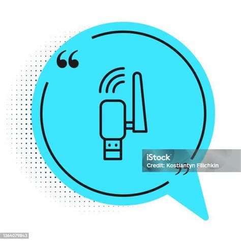 흰색 배경에 격리 된 검은 줄 Usb 무선 어댑터 아이콘 파란색 음성 버블 기호입니다 벡터 Usb 케이블에 대한 스톡 벡터 아트 및 기타 이미지 Istock