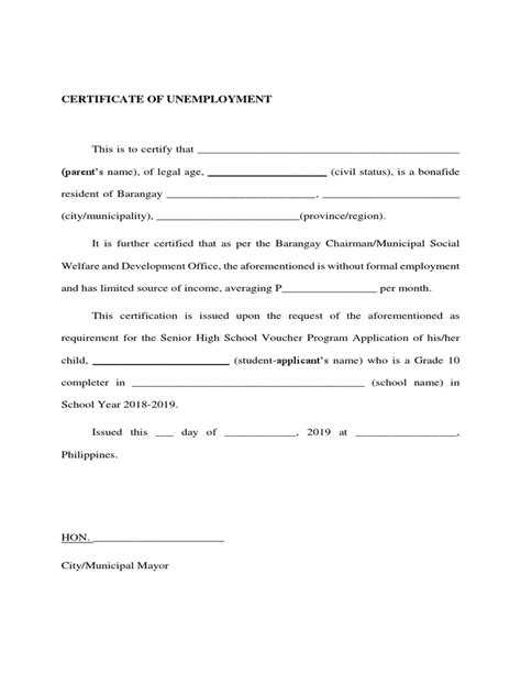 Certificate Of Unemployment Pdf Welfare Government
