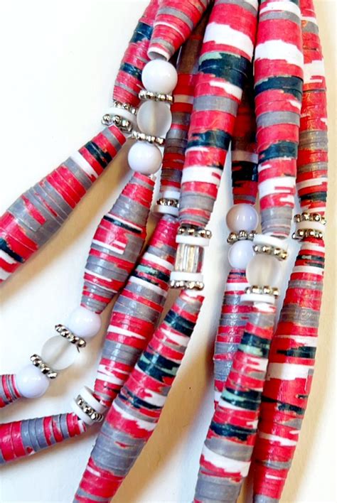 Multicolor Long Layering Statement Necklace Chunky Paper Bead Necklace
