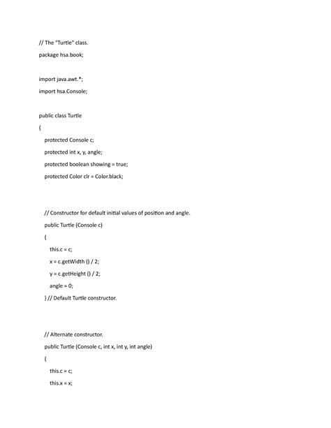 Turtle Assignment The Turtle Class Package Hsa Import Java