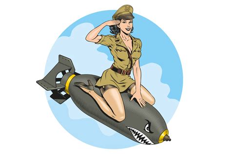 Pinup Style Woman Riding A Bomb People Illustrations ~ Creative Market