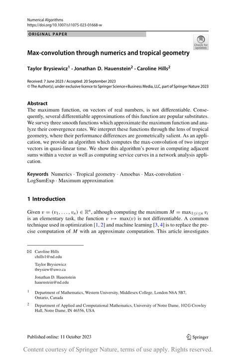 Max Convolution Through Numerics And Tropical Geometry