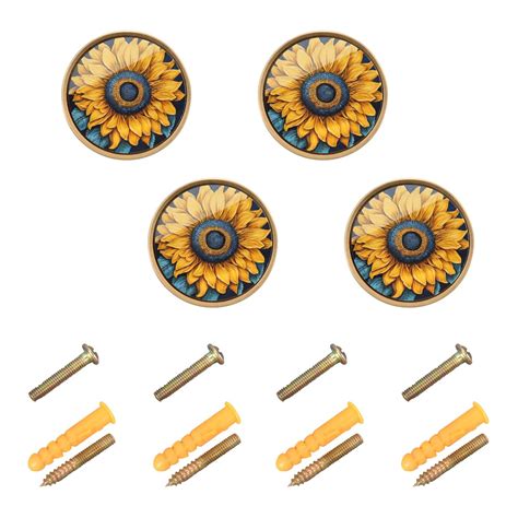 Sunflowers On Blue Cabinet Knobs Kitchen Drawers Knobs Door Round Pulls