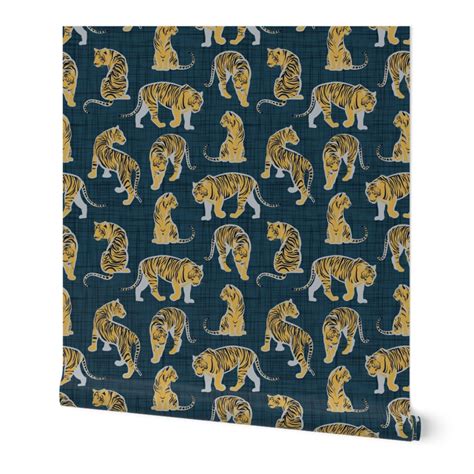 Small Scale Big Tiger Cats Dark Wallpaper Spoonflower