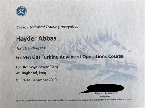 Haider Abbas On Linkedin Ge 9fa Gas Turbine Advanced Operations Course