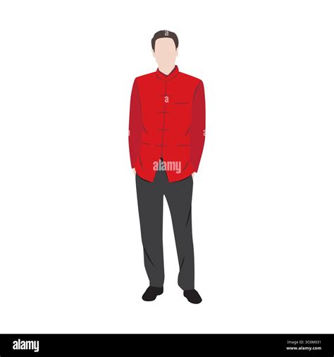 Vector Flat Illustration Malaysian Chinese Man Wearing Traditional Attire Called Samfoo Stock