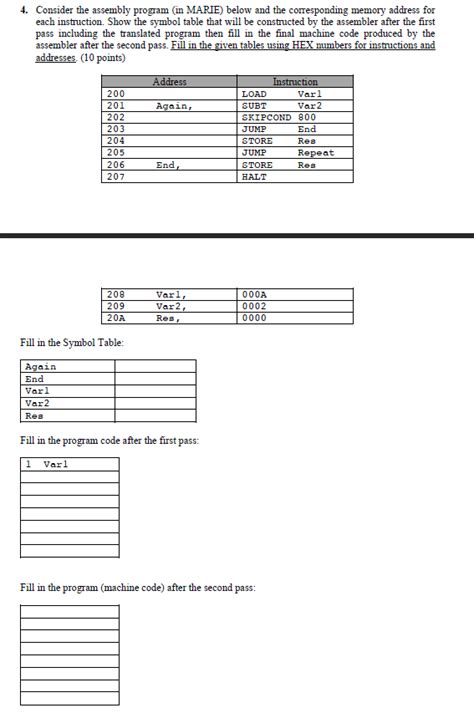 Assembly Program In Marie How To Fill First And Second Pass Stack