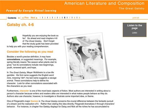 ga virtual learning american literature the great gatsby chapters 4