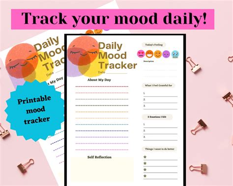 Mood Tracker Printable Mental Health Journal Daily Check In For