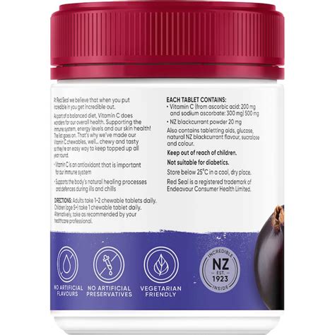Red Seal Vitamin C 500mg Blackcurrant Chewable Tablets Immune Boost
