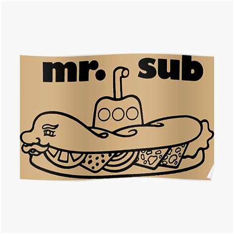 Vintage 60s Mr Sub Submarine Sandwiches Logo In Beautiful Black And White Poster For Sale