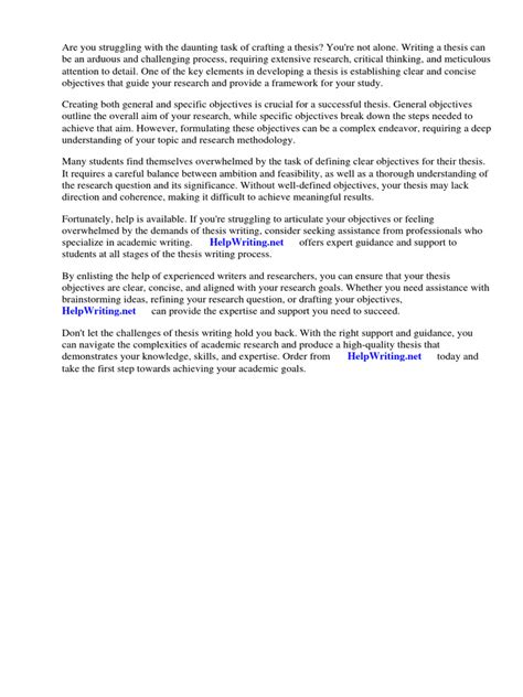 How To Make General And Specific Objectives In Thesis Pdf Thesis