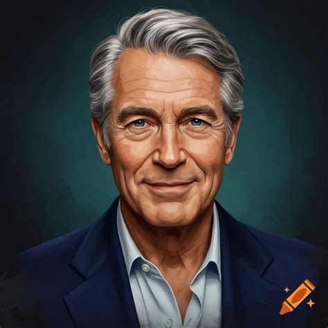 Illustrative Portrait Of An Older Man With Gray Hair And Blue Eyes