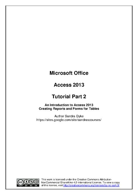 Ms Access 2013 Tutorial Part 2 This Work Is Licensed Under The