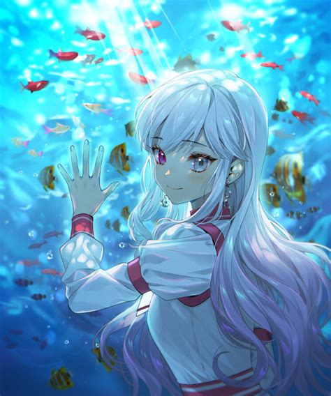 Safebooru 1girl Absurdres Against Glass Aquarium Bangs Blush Closed