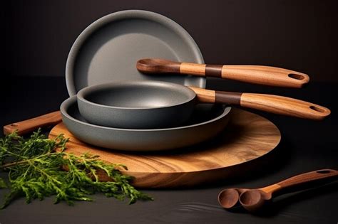 Frying Pan Wooden Handle And A Set Of Four Blades Premium Ai
