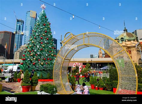 Led Christmas Tree And Decorations At Christmas Square At Federation Square In Melbourne