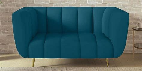 Fabric 2 Seater Sofa In Peacock Blue Colour