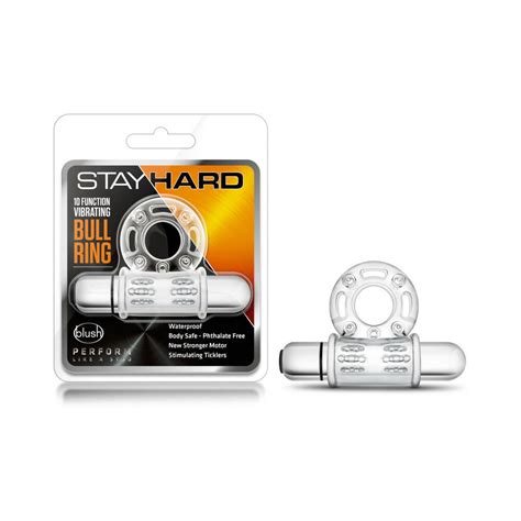 Blush Stay Hard 10 Function Vibrating Bull Ring Cock Ring Clear