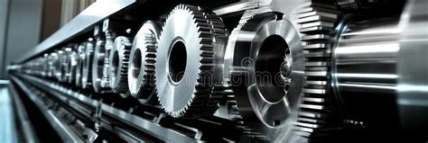 Precision Engineered A Row Of Interlocking Metal Gears And Industrial Machinery Components
