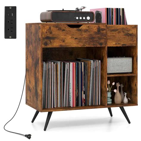 Costway Record Player Stand With Power Outlet Drawer Removable