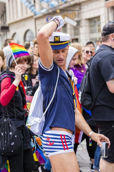 2019 A Man In A Navy Costume Attending The Gay Pride Parade Also Known