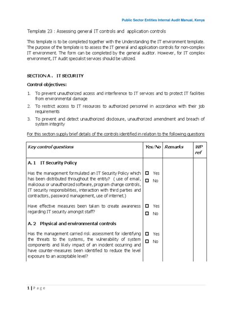 Template 23 Assessing General It Controls And Application Controls