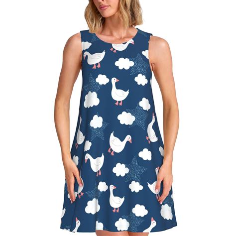 Salouo Cute Goose On Blue Sky For Womens Summer Dresses 2025 Beach