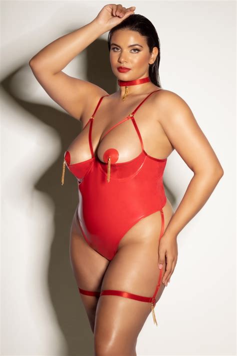Plus Size Red Vinyl Play Gartered Lingerie Teddy Spicy Lingerie