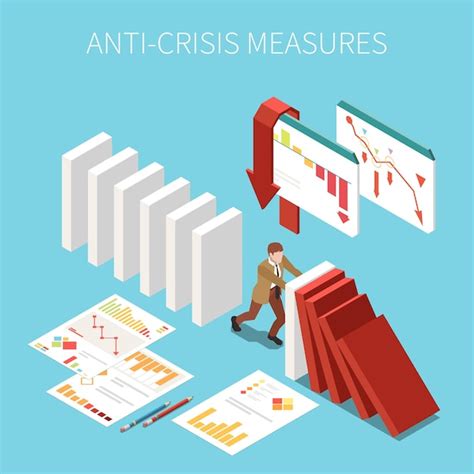 Anti Crisis Measures Isometric Concept With Businessman Trying To Manage Business Problems