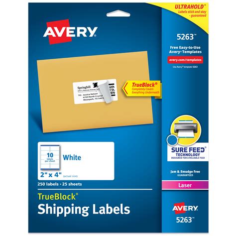 Shipping Labels With Sure Feed® 2 X 4 White 5263 Avery