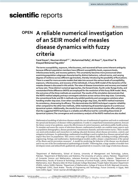 Pdf A Reliable Numerical Investigation Of An Seir Model Of Measles