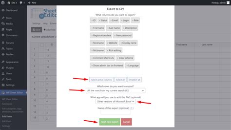 wordpress how to export and import users wp sheet editor