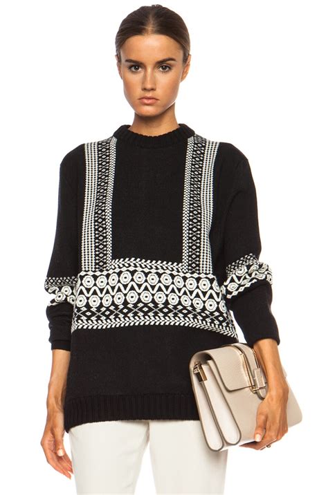Chloe Stencil Jacquard Wool Sweater In White And Black Fwrd