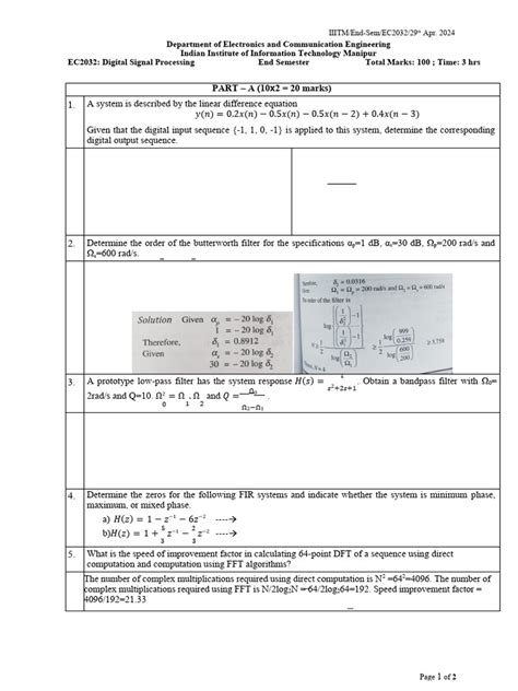 Ec2032 Dsp Qp End 2024 Pdf Sampling Signal Processing Filter
