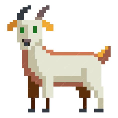 Pixel Art Goat With Green Eyes And Colorful Horns On White Background Premium Ai Generated Vector
