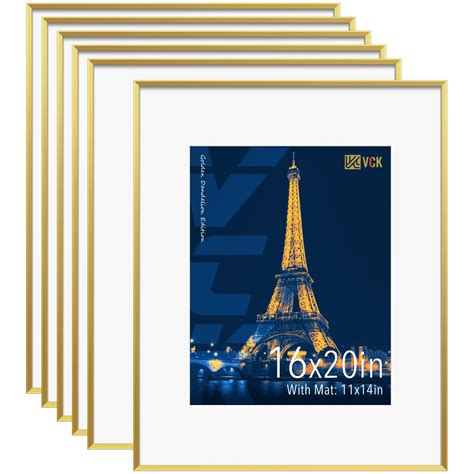 Vck Aluminum Picture Frames 16x20 Gold Set Of 6 11x14 Photo With Mat