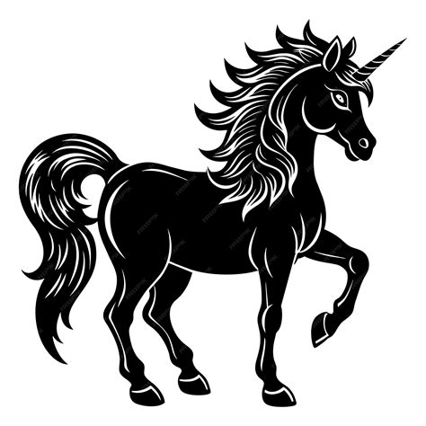 Premium Vector A Black And White Illustration Of A Unicorn