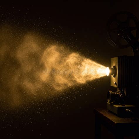 An Old Fashioned Film Projector Emits A Bright Beam Of Light In A Dark Room Dust Stock
