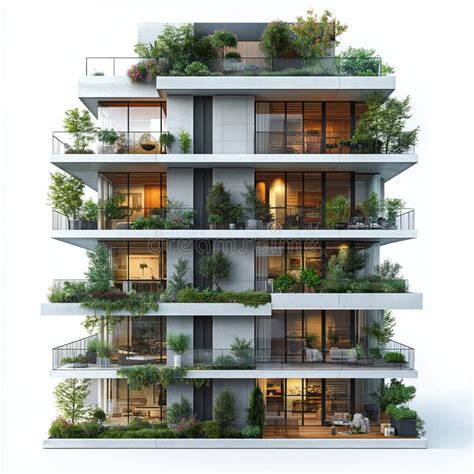 Modern Eco Apartment Building With Green Spaces Vertical Garden