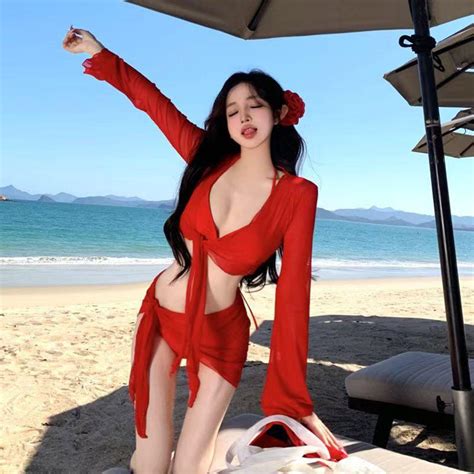 Bikini Merah Putih Cerah Mosricci Seksi Dan Comel Set Empat Tiktok