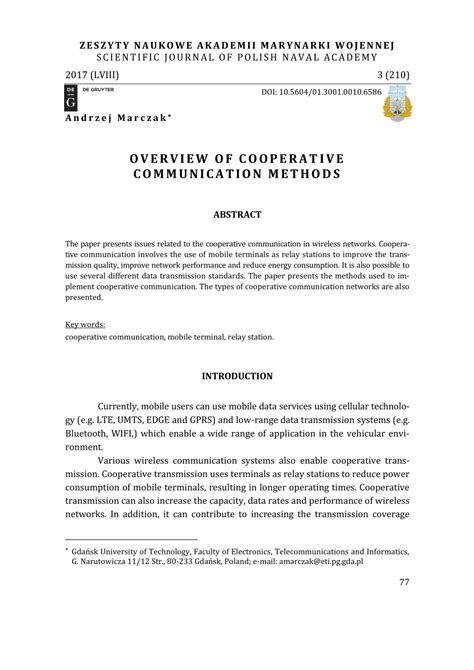 Pdf Overview Of Cooperative Communication Methods