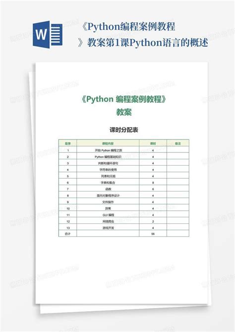 《python编程案例教程》教案第1课python语言的概述word模板下载编号lzgxvoaz熊猫办公