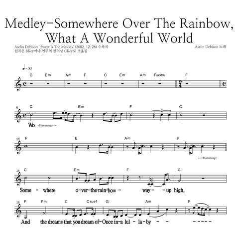 Aselin Debison Somewhere Over The Rainbowwhat A Wonderful World 악보