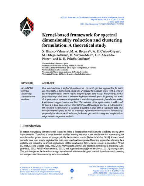 Pdf Kernel Based Framework For Spectral Dimensionality Reduction And Clustering Formulation A