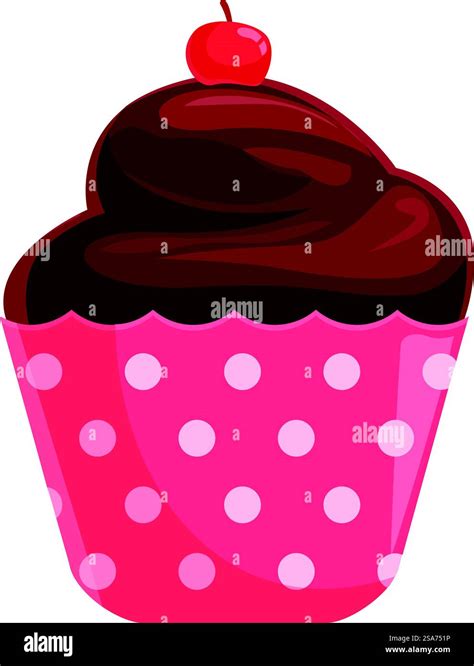 Chocolate Cupcake With A Cherry On Top Sitting In A Pink Wrapper With White Polka Dots