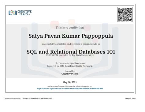 Happy To Share My Another Certification On Sql And Relational Databases
